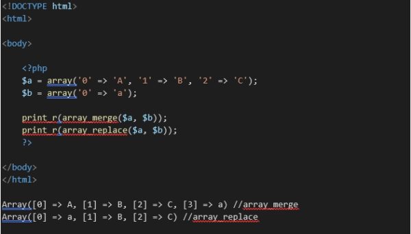การใช้ array_replace() ฟังก์ชั่นในการเขียนโปรแกรมใน PHP
